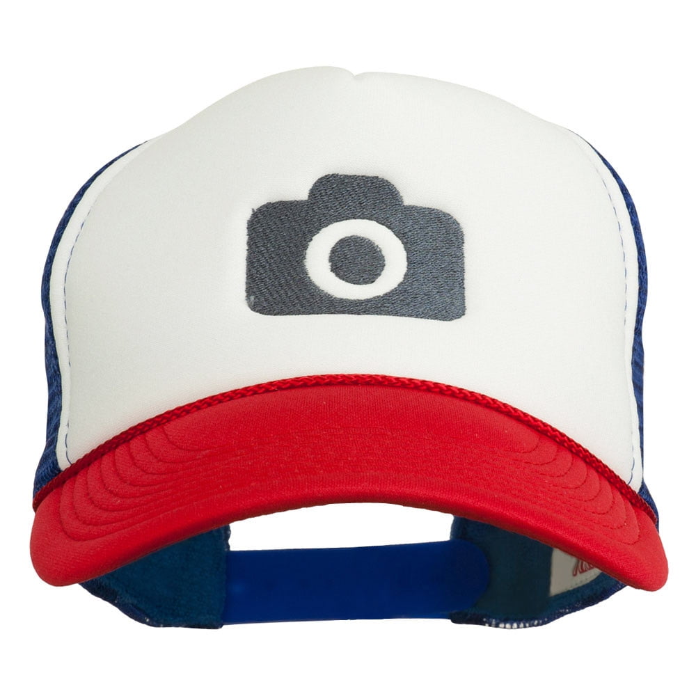 Camera Design Photographer Embroidered Foam Mesh Back Cap - Red White ...