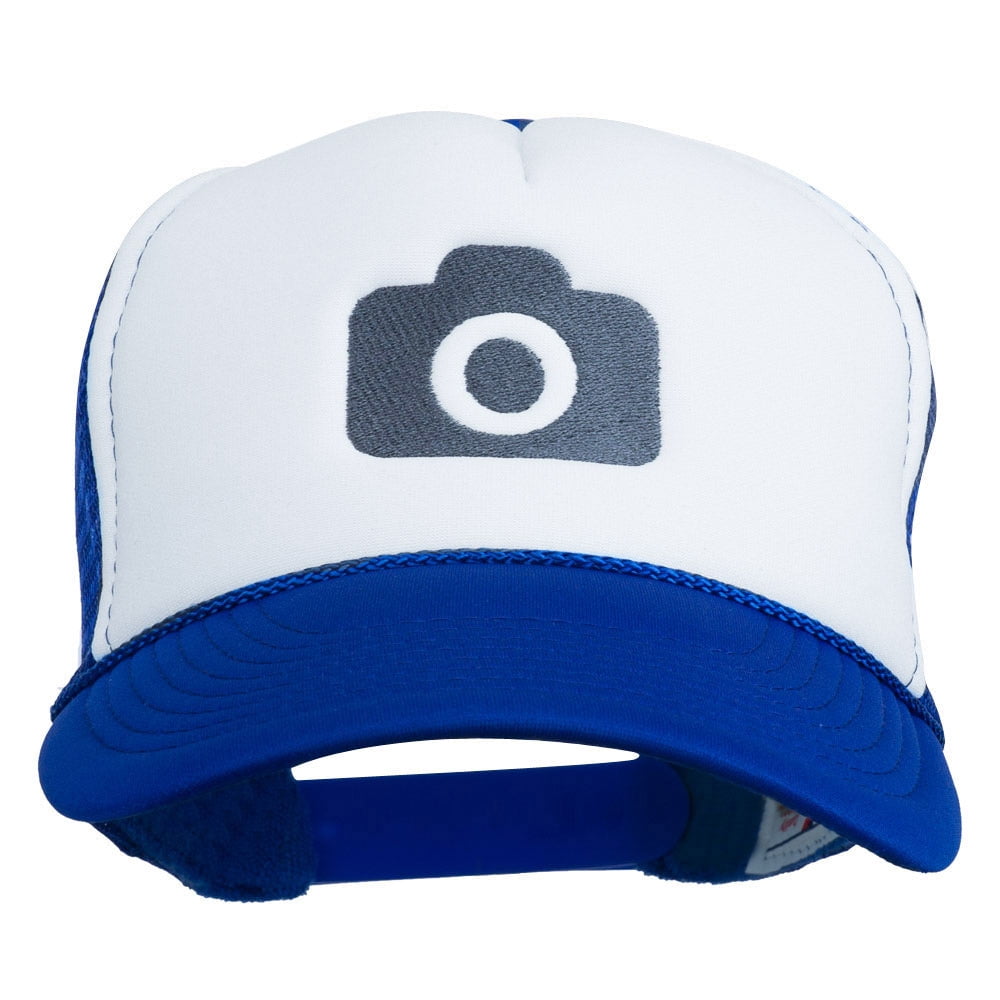 Camera Design Photographer Embroidered Foam Mesh Back Cap - Royal White ...
