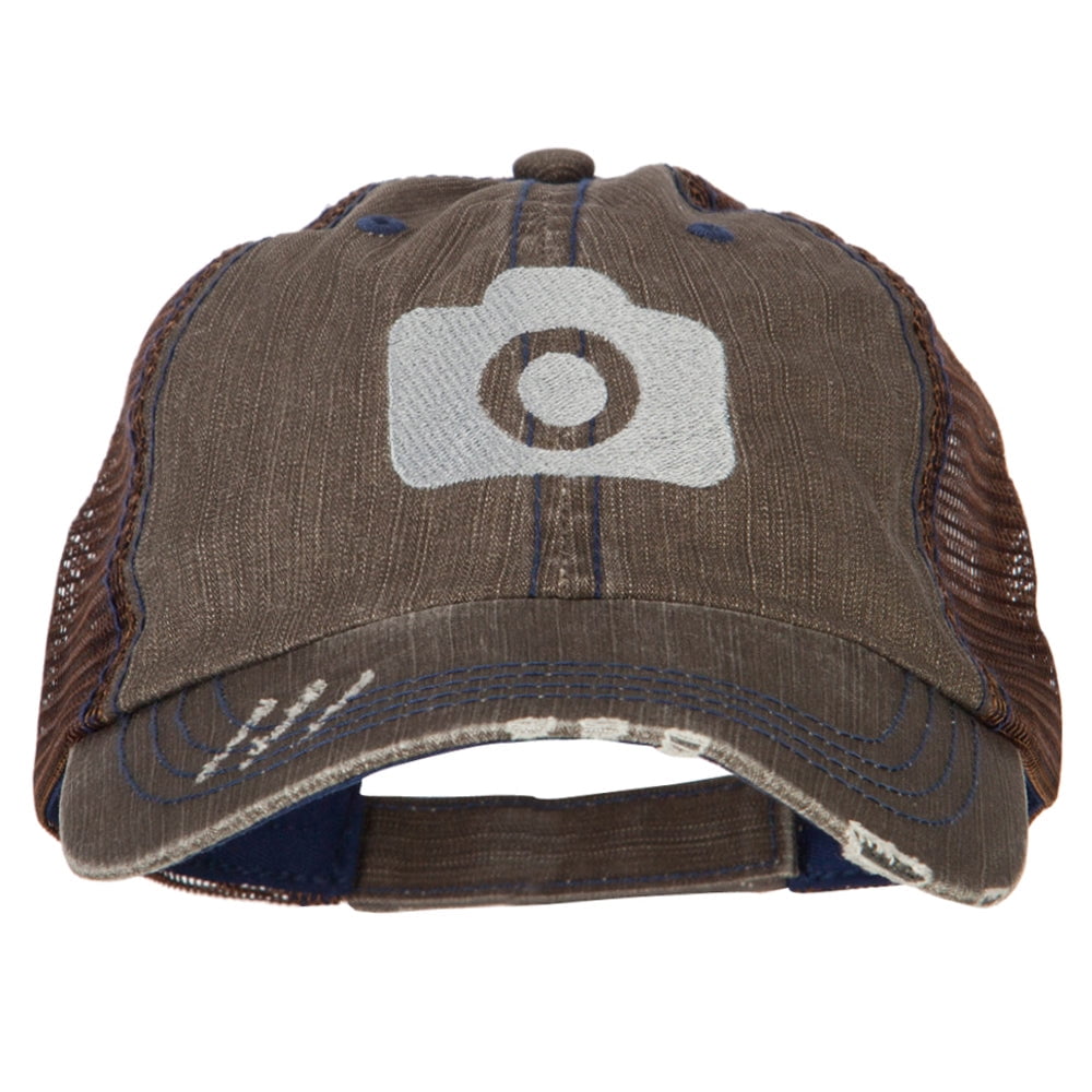 Camera Design Photographer Embroidered Low Profile Mesh Cap - Brown ...