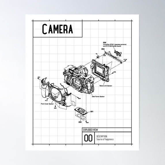 Camera Exploded View Poster Wall Art, Modern Wall Decor For Living Room ...