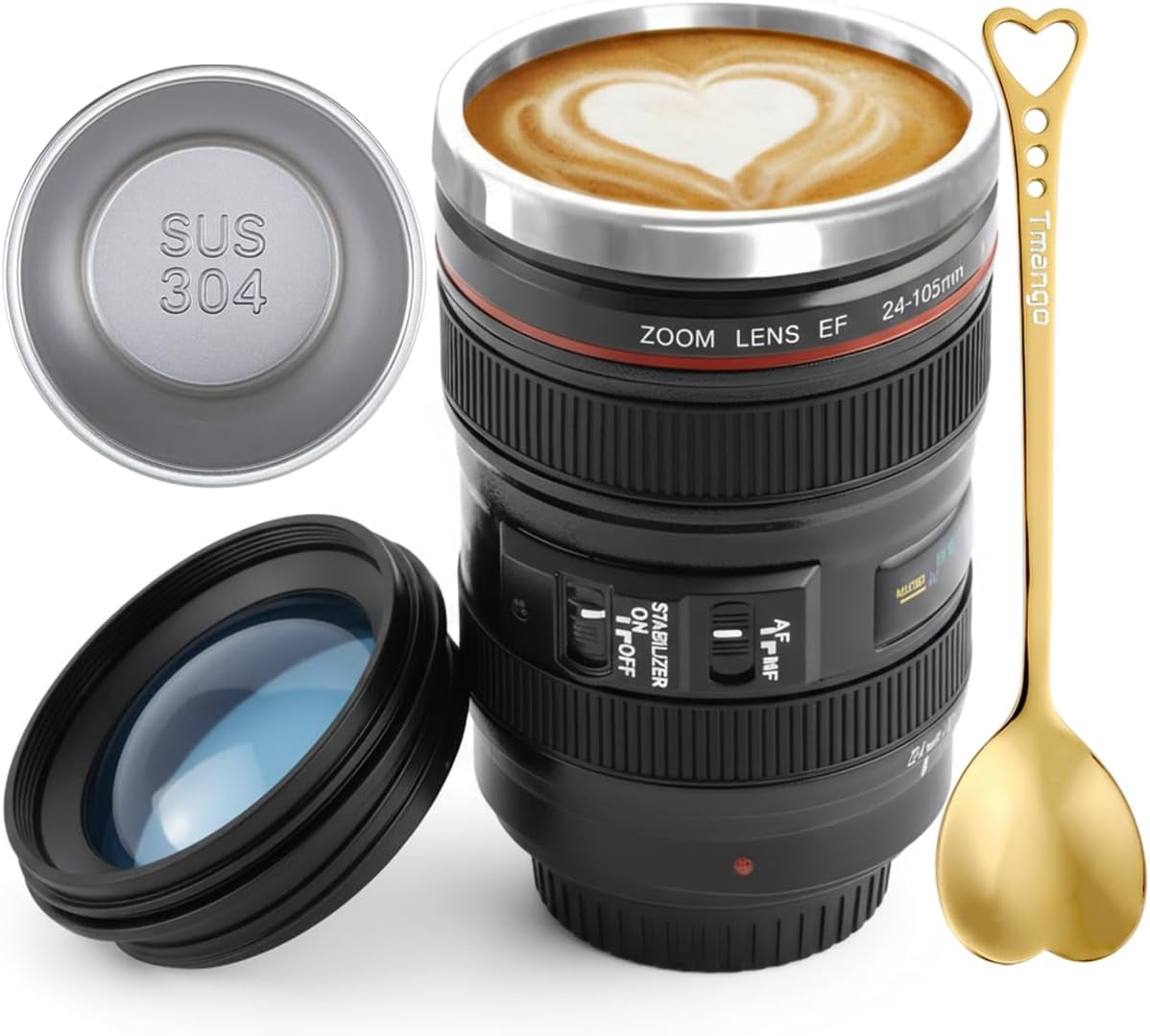 Camera Lens Coffee Mug with Clear Lid and Spoon – Lightweight Lens Cup ...