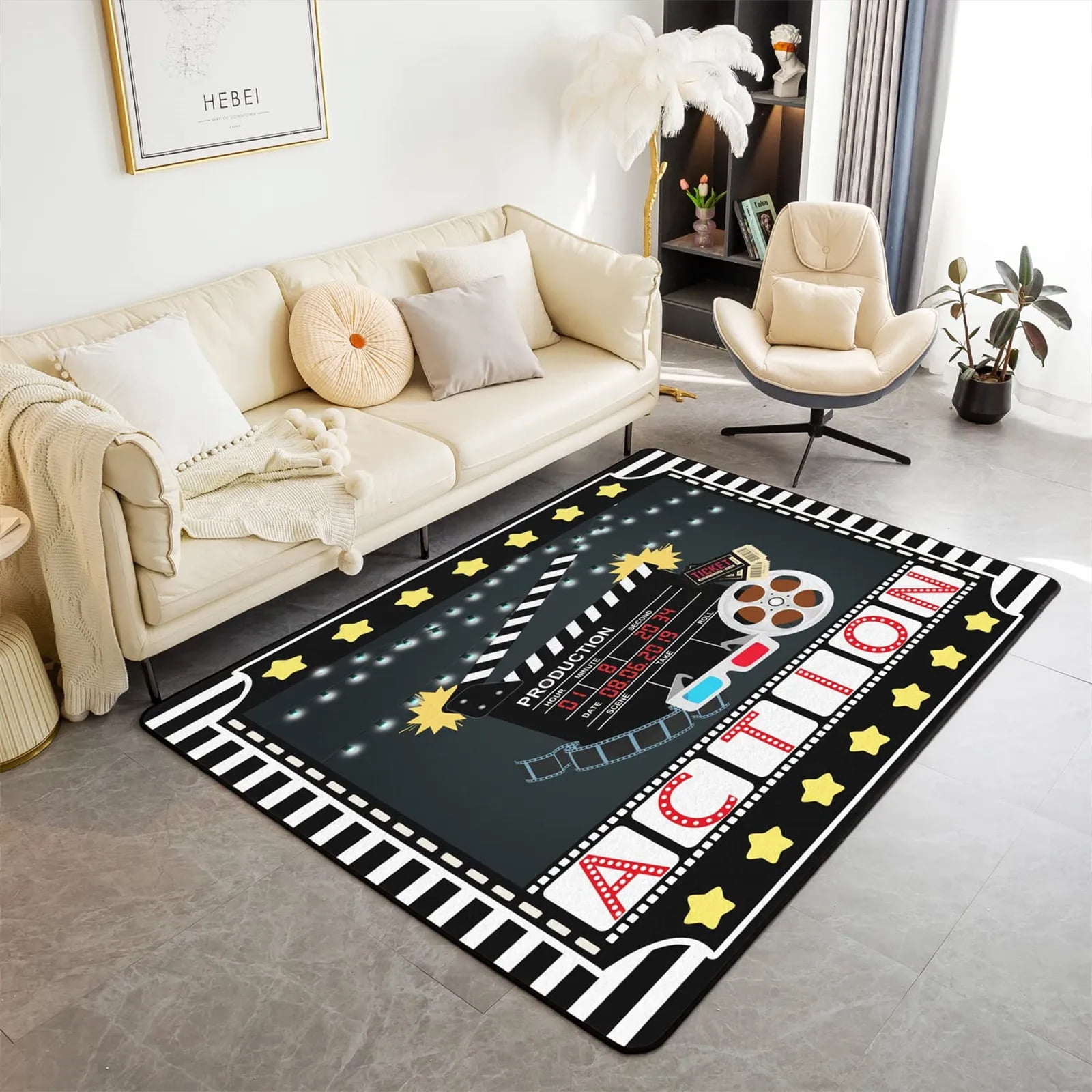 Camera Living Room Rugs Vintage Movie Theater Decor Carpet for Cinema ...
