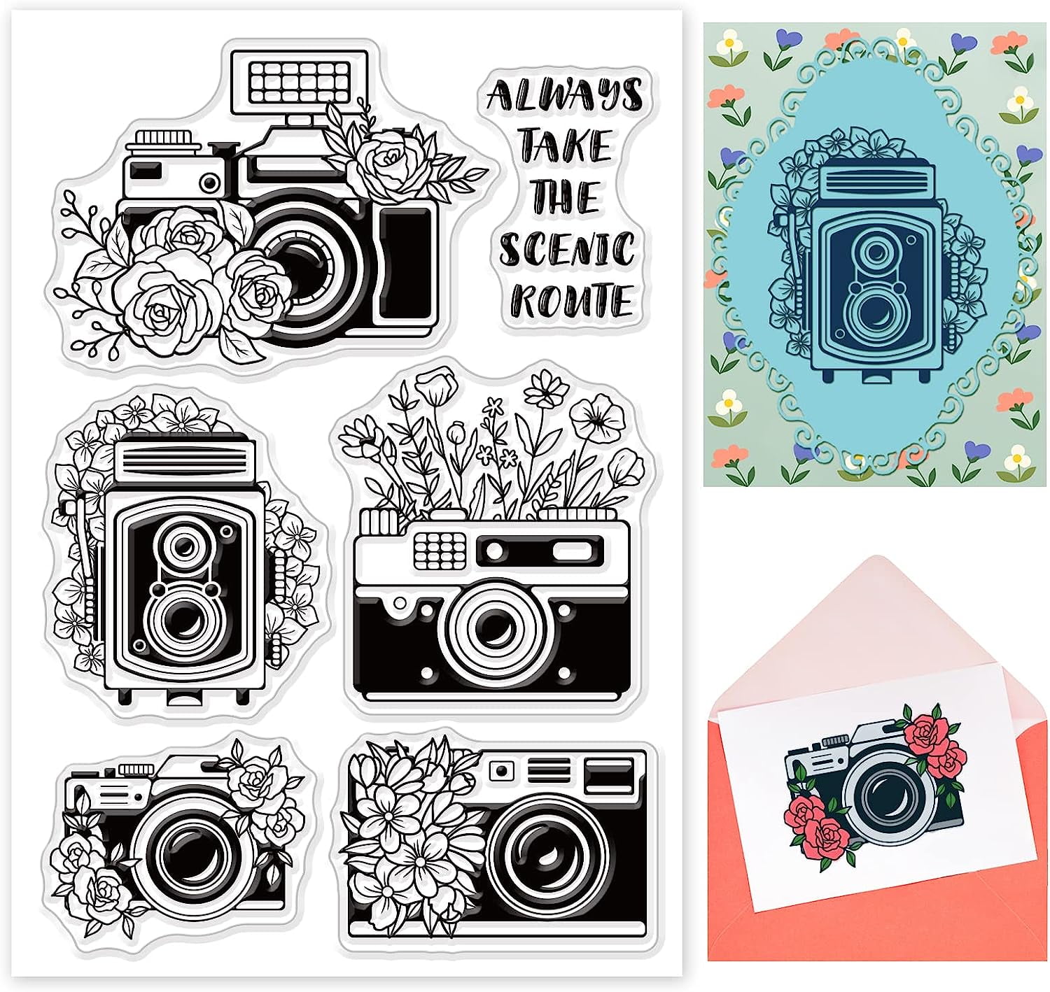 Camera Pattern Clear Stamps Plant Scenic Rose Flower Camera Silicone ...