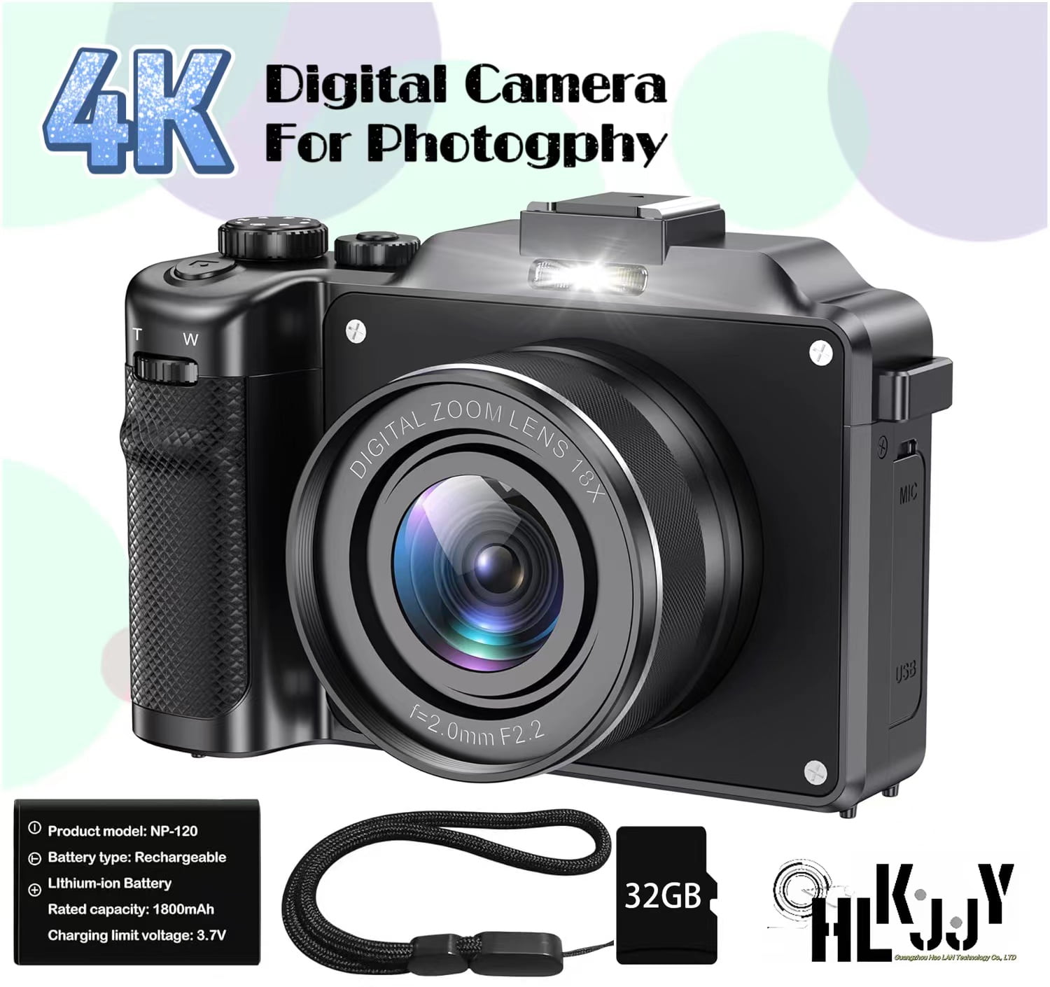 Camera for Photography, 4K Digital Camera Anti-Shake 48MP Compact Video Camera with 18X Digital ...