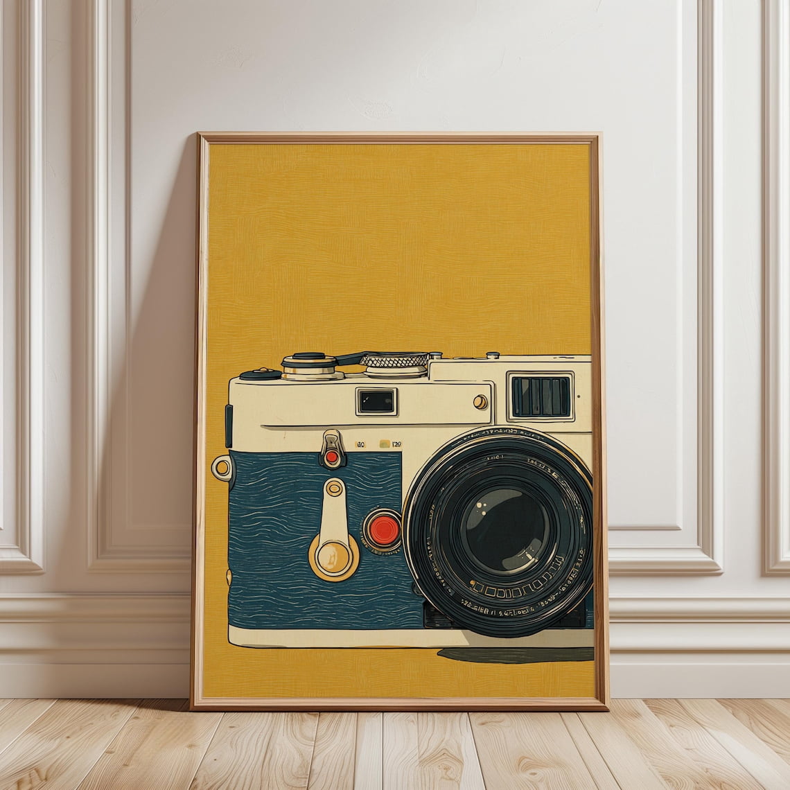 Camera Poster Vintage Illustration Yellow Blue Cream Photography Art ...