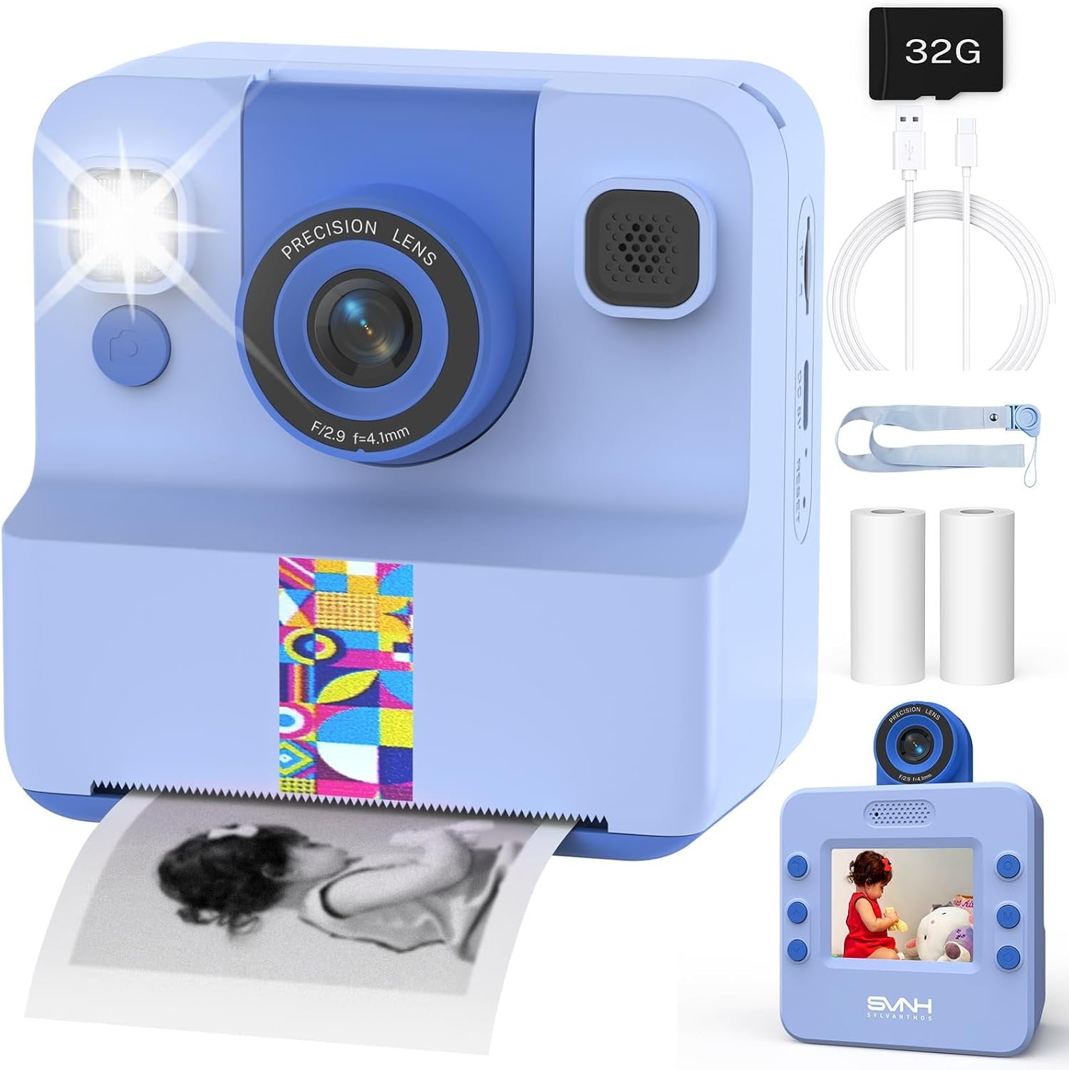Camera Print, 1080P Digital Camera for , 180? Rotating Selfie Lens with ...