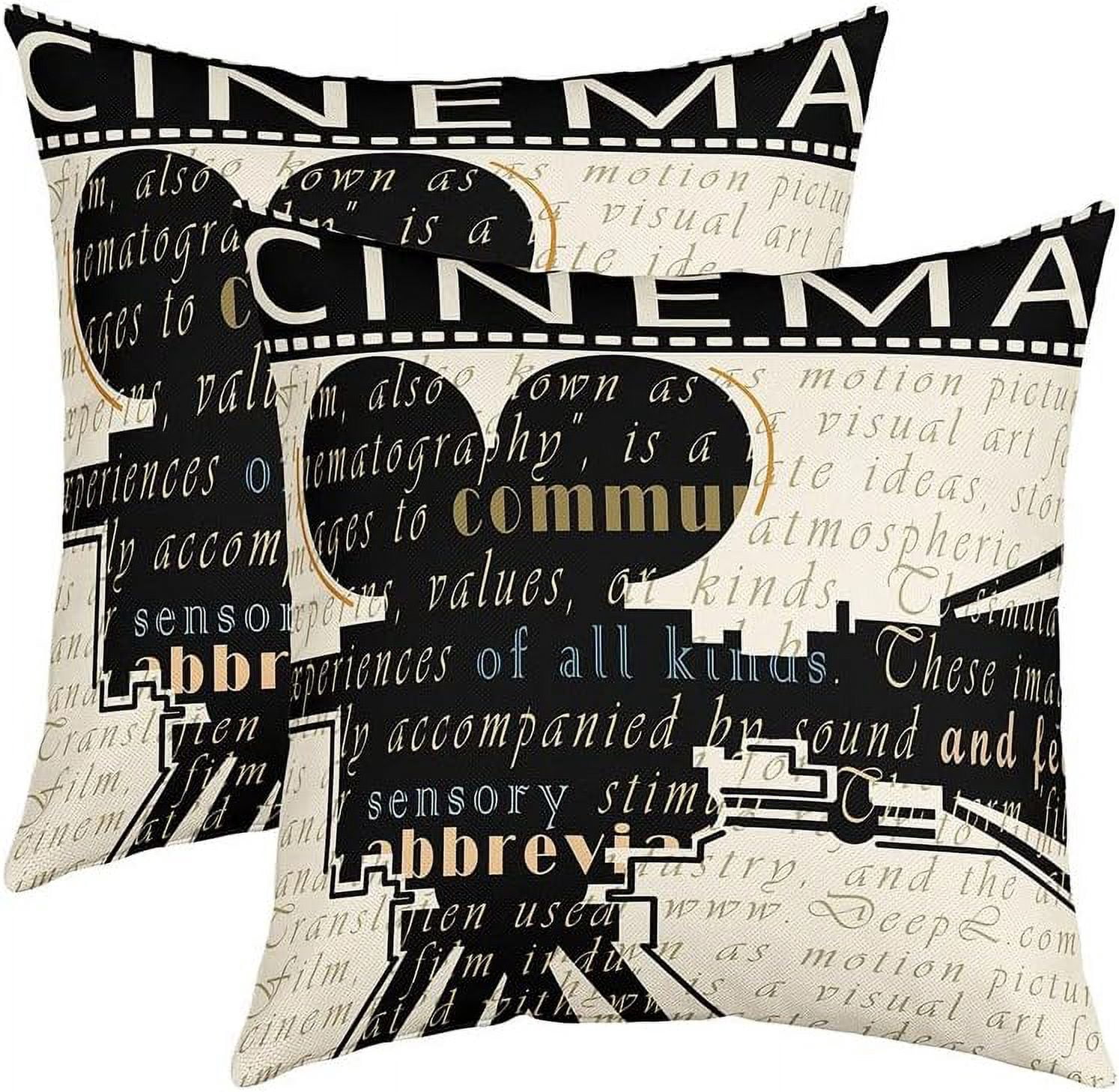 Camera Square Cushion Covers Set of 2 Vintage Movie Theater Reversible ...