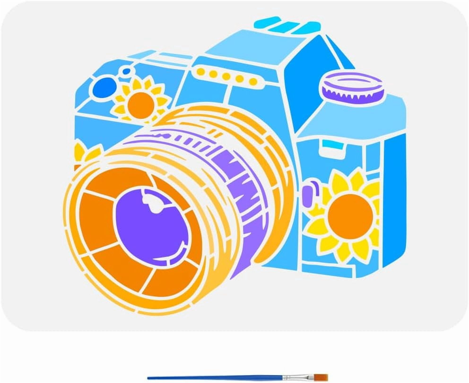 Camera Stencil with a Paint Brush 11.7x8.3Inch Flowers Pattern Camera ...