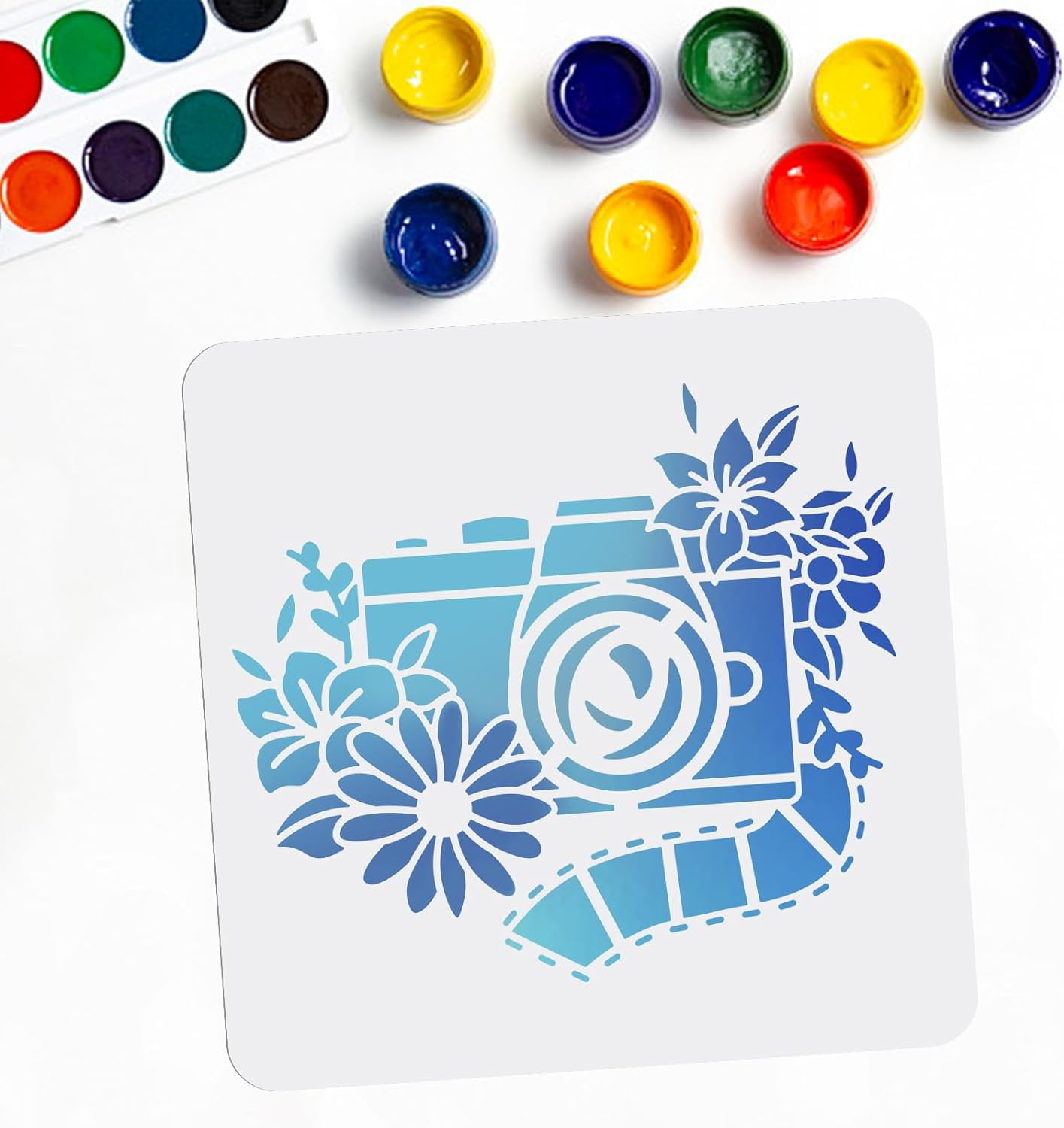 Camera Stencils for Painting Floral Camera Stencil 11.8×11.8 Inch Plastic Stencil Template for ...