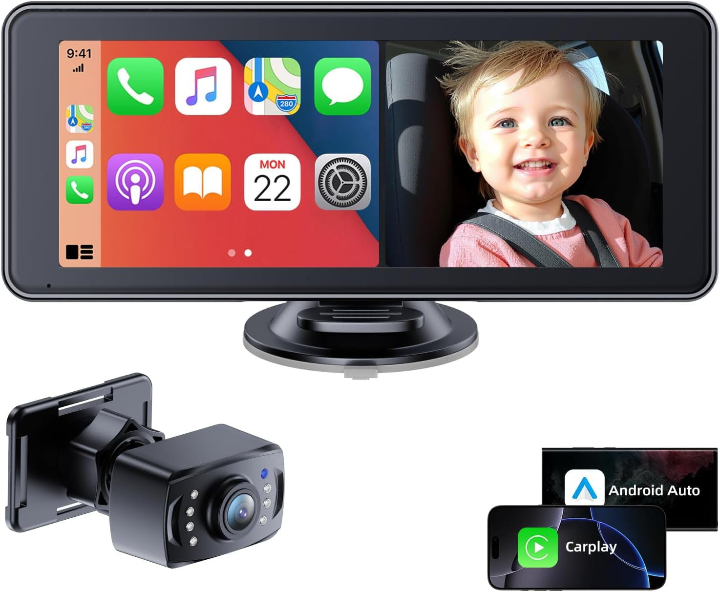 Camera with 7" Touchscreen, Compatible with and , Featuring 1080P Split ...