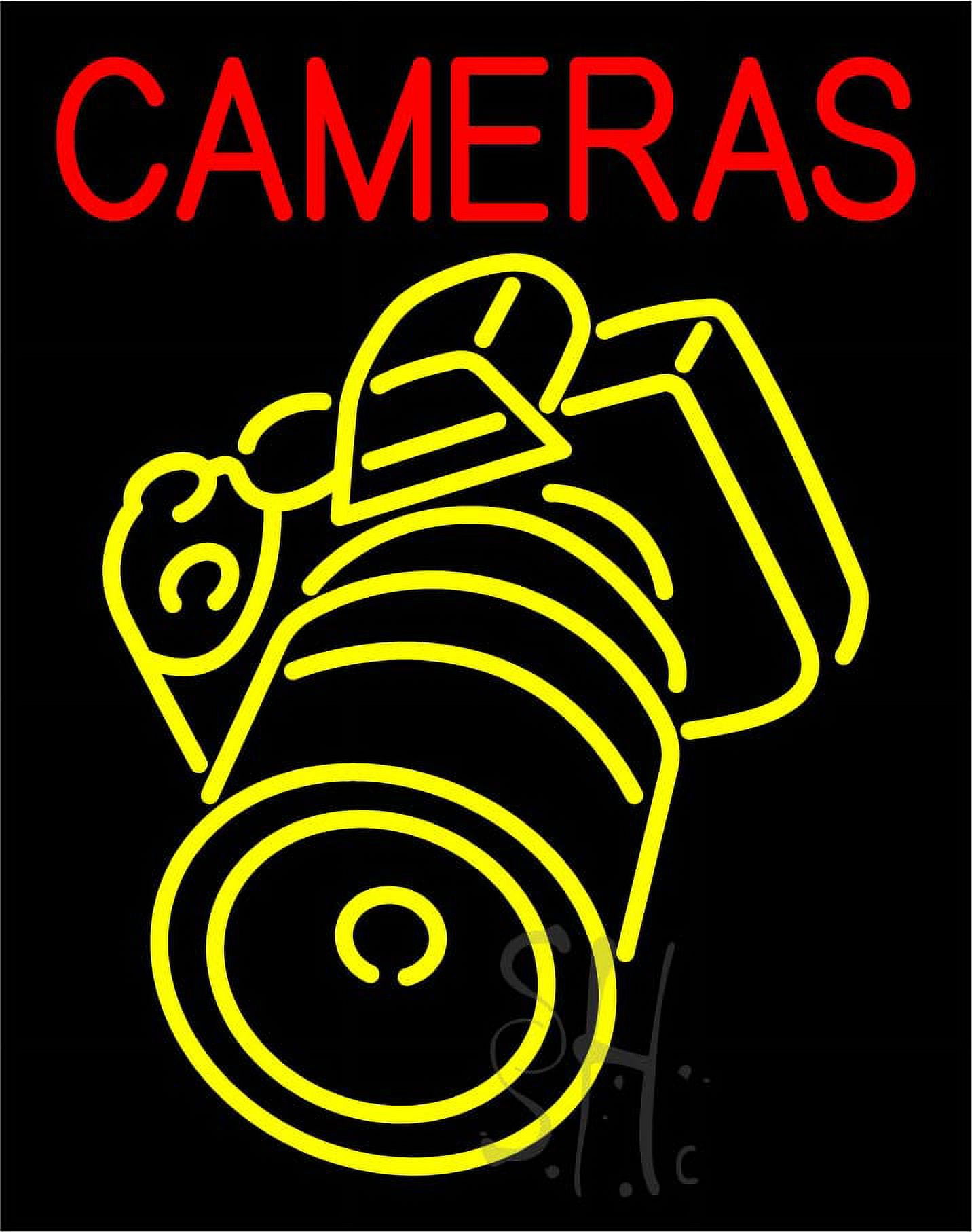 Cameras LED Neon Sign 19 x 15 - inches, Clear Edge Cut Acrylic Backing ...