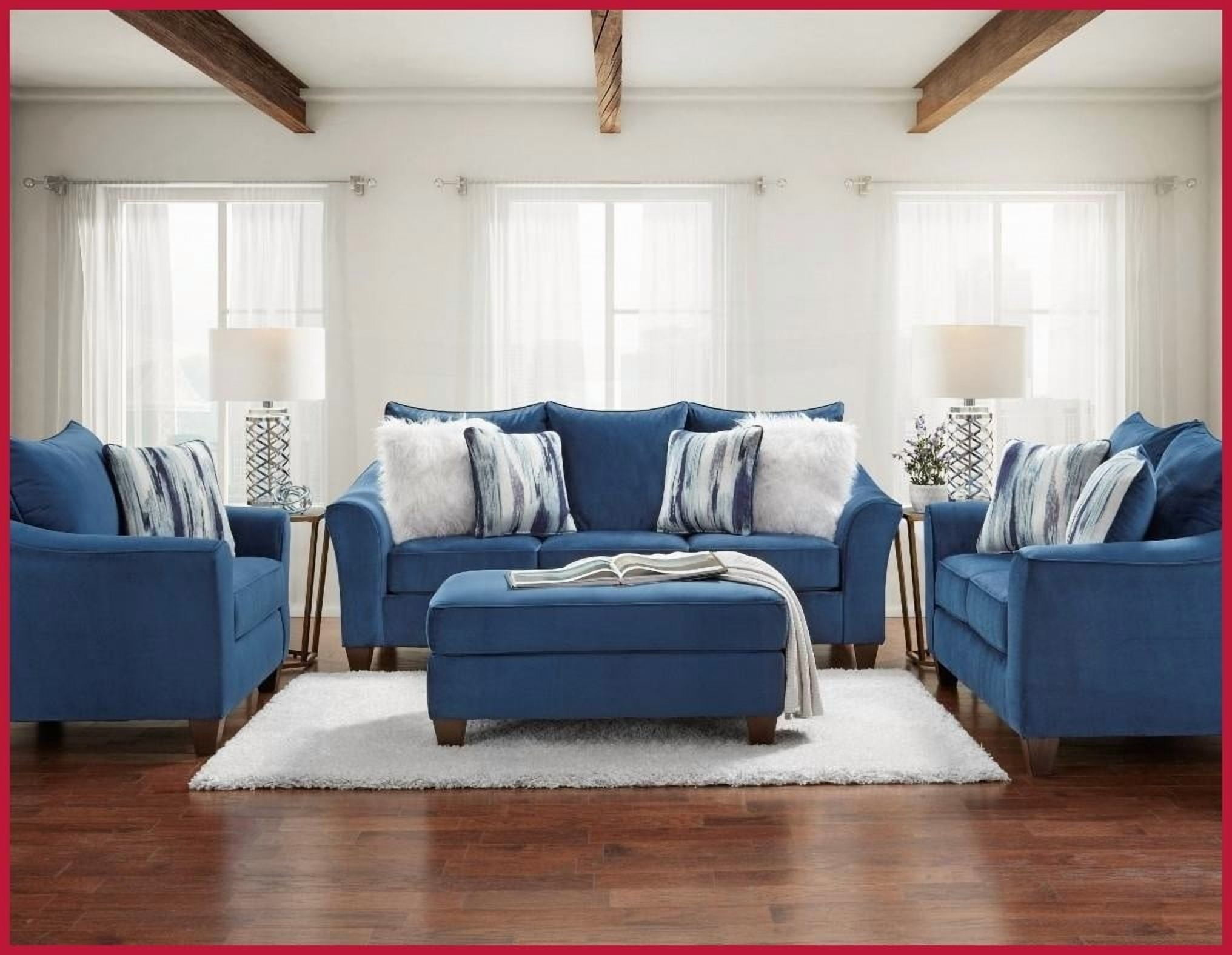 Camero Casual Chic 4-Piece Navy Fabric Living Room Set with Hardwood ...