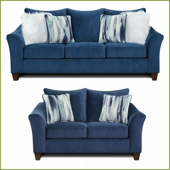 Camero Navy Blue Pillowback 2-Piece Sofa & Loveseat Set - 5-Person ...