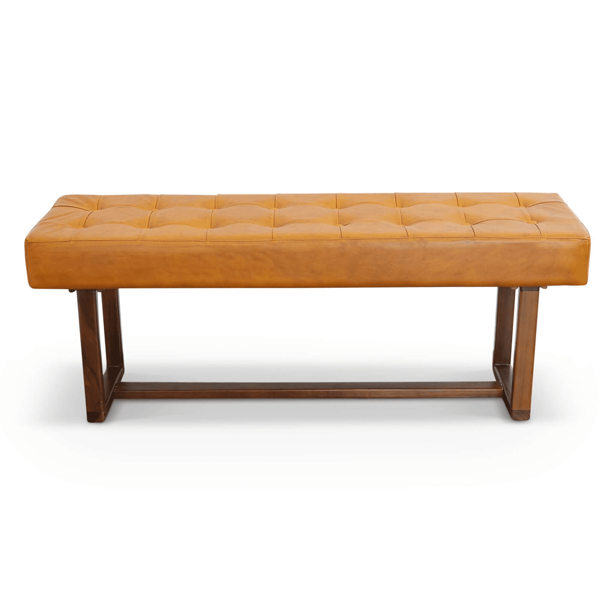 Cameron Tan Leather Bench,Brown,Tan Genuine Leather,Solid Wood ...