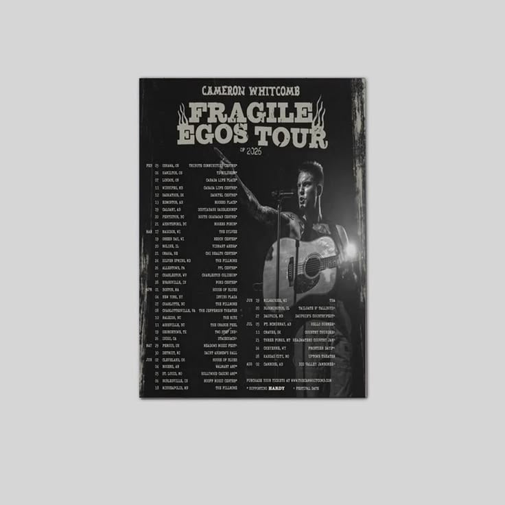 Cameron Whitcomb Fragile Egos Tour 2026 Poster Custom Poster Size 24 ...