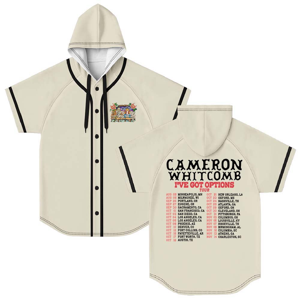 Cameron Whitcomb I've Got Options Tour Merch Hooded Baseball Jersey ...