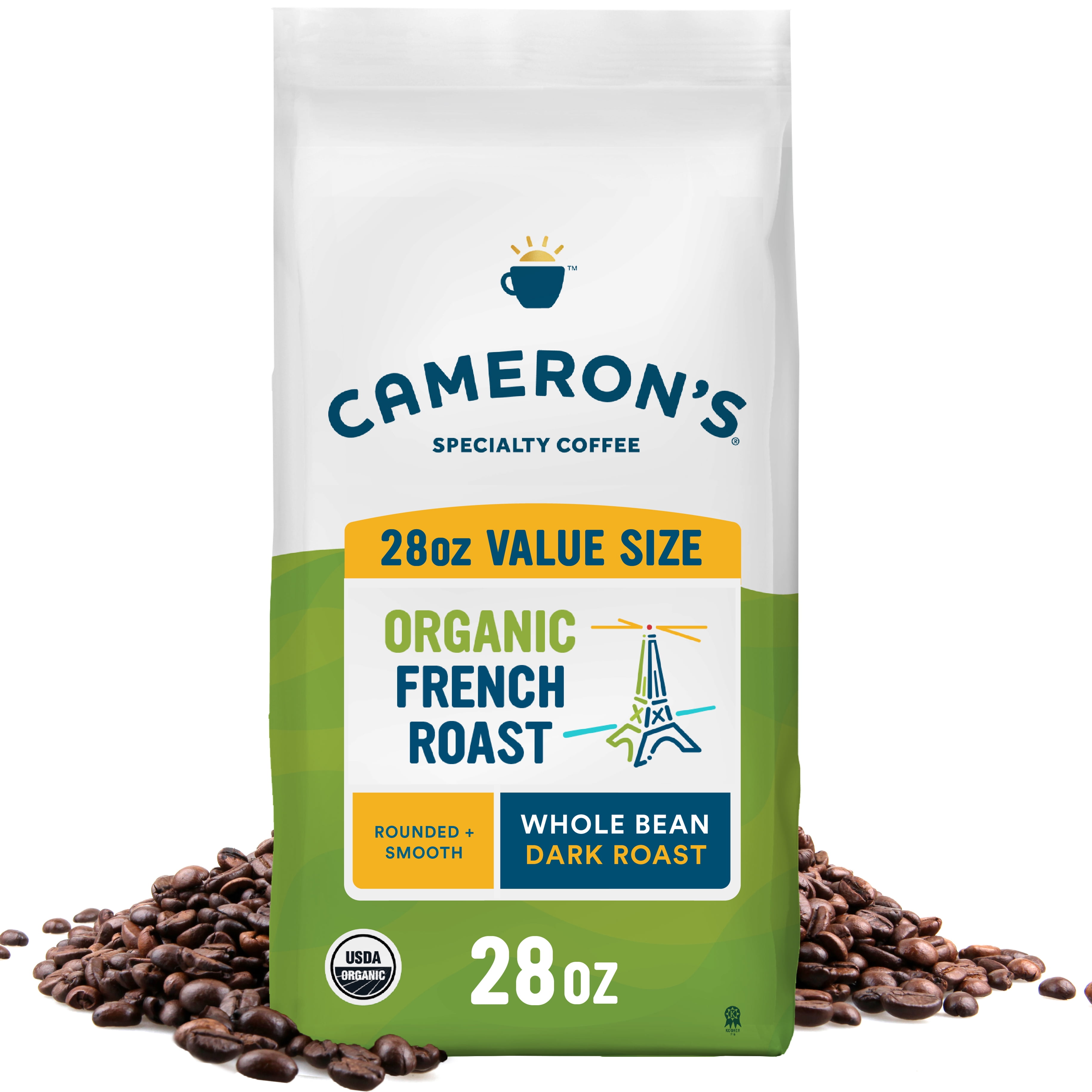 Cameron's Organic French Roast Whole Bean Coffee, Dark Roast, 28 oz ...