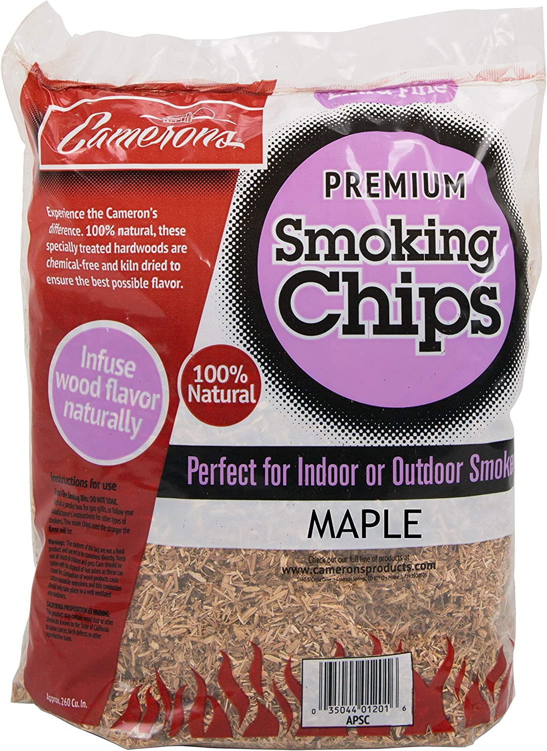 Camerons All Natural Extra Fine Maple BBQ Wood Chips - 260 Cu. in. Bag, Approx 2 Pounds - Kiln ...