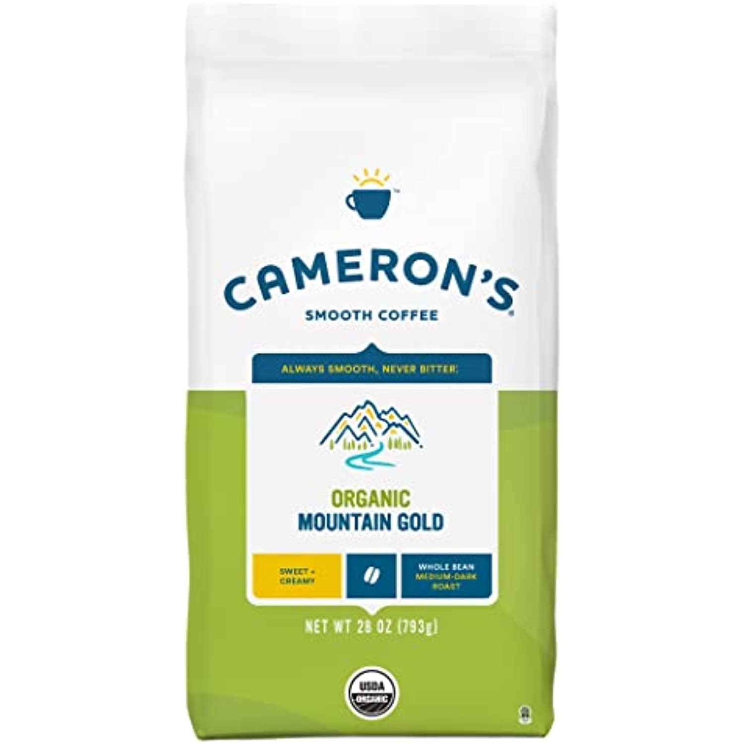 Camerons Coffee Organic Mountain Gold Whole Bean Coffee, Medium-Dark Roast, 100% Arabica, 28 ...