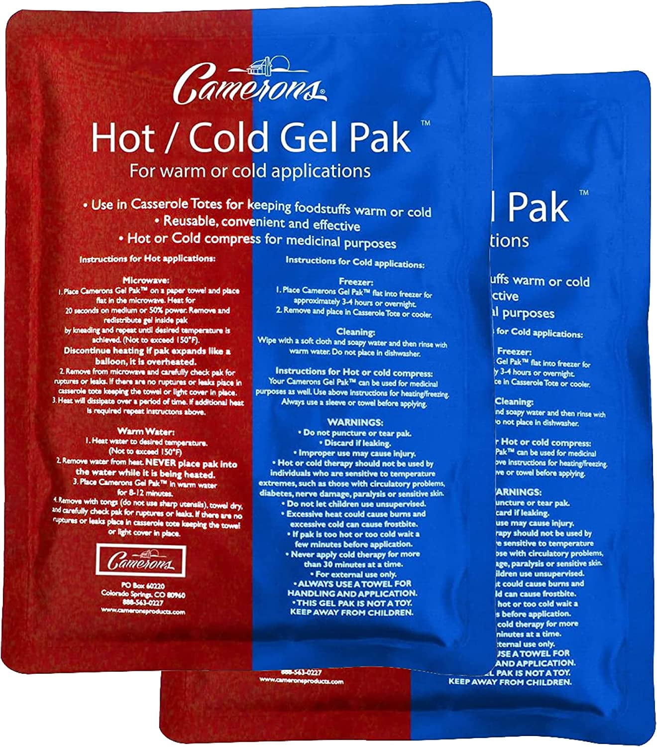 Camerons Hot or Cold Gel Pack Set of 2- XL Size (8 x 11") Reusable Ice ...