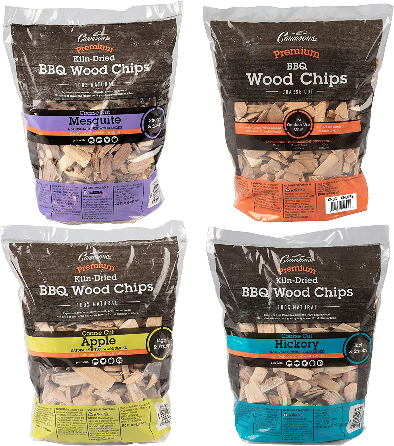 Camerons Products Wood Smoker Chips, 4 Pack ~ 2 lb. Bag, 260 cu. in ...