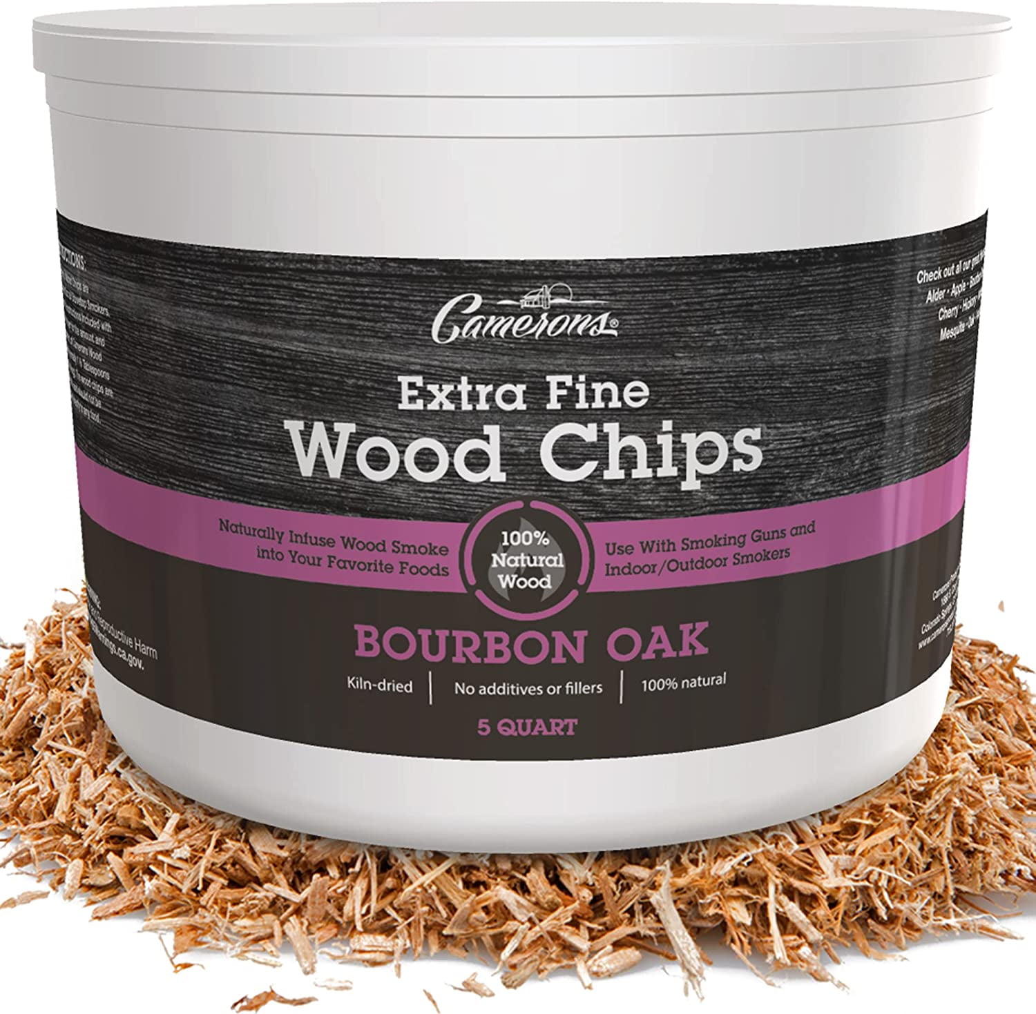 Camerons Smoking Chips – (Bourbon Soaked Oak) Kiln Dried, 5 Quart 100% Natural Extra Fine Wood ...