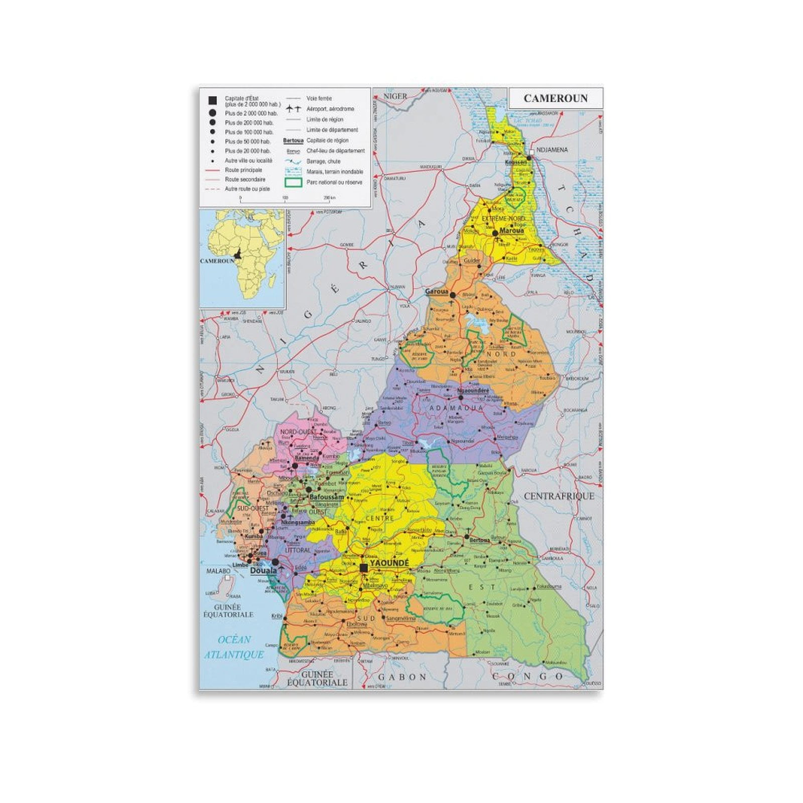 Cameroon Map Posters Poster Cool Artworks Painting Wall Art Canvas ...
