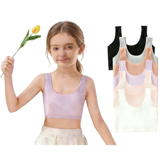 Cami Crop Training Bras for Girls 6PCS, Seamless Cotton Stretch Striped ...