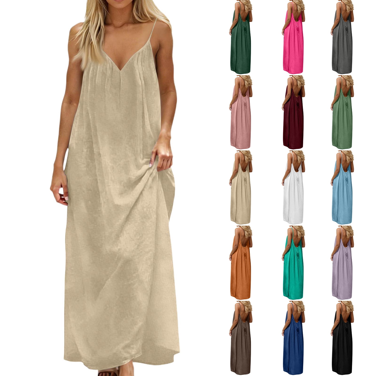 Cami Dresses for Women Sleeveless Cami Lounge Dress Backless Summer ...