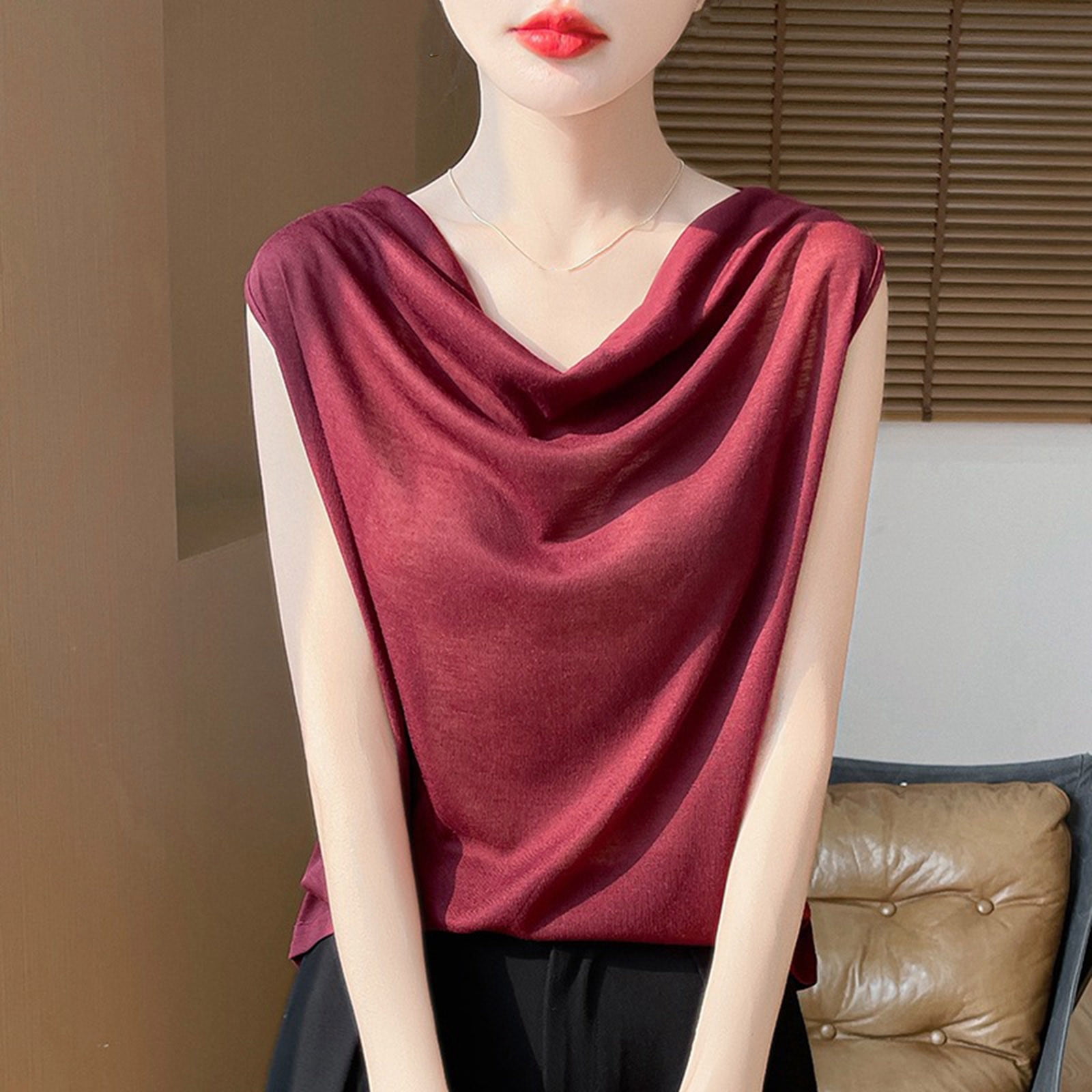 Cami Tops for Women Plus Size Women's Ruched Sleeveless Blouse Cowl ...