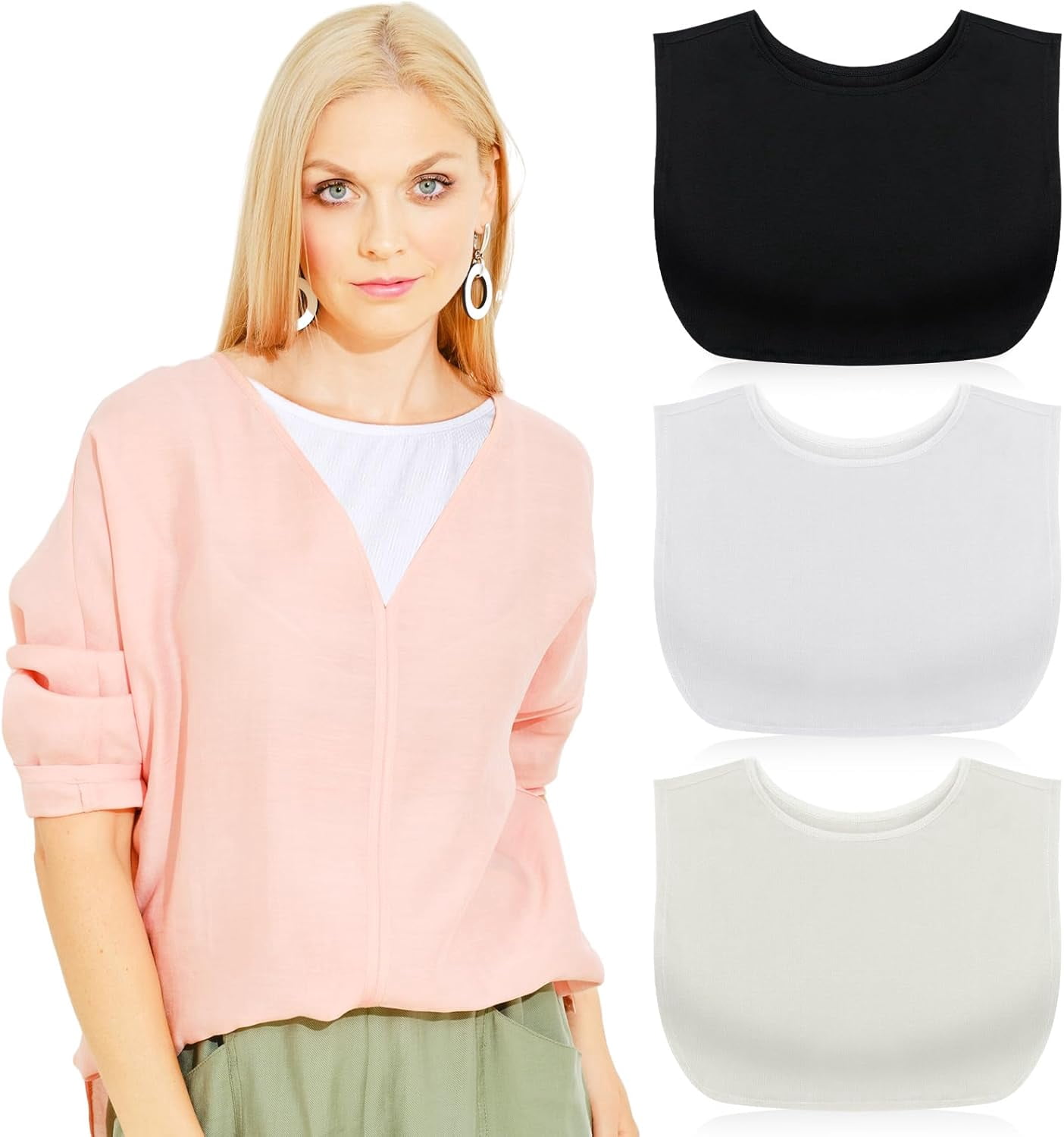 Camicover 3 Pieces Fake Collars for Women Modesty Panels Crew Collar ...