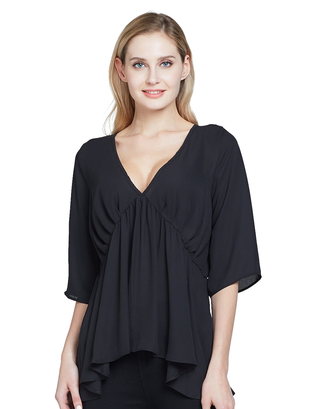 Camii Mia Womens Blouses V Neck 3 4 Sleeve Chiffon Blouses Tops