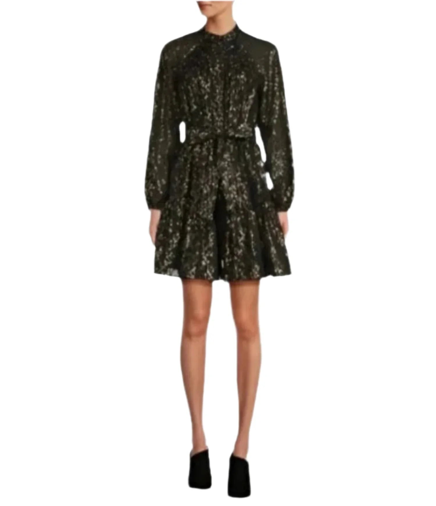 Camila Chiffon Mock Neck Long Sleeve Button Front Dress - Walmart.com