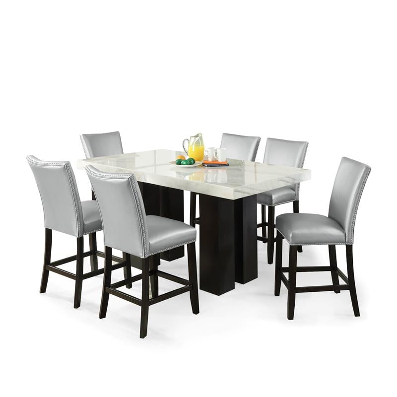 Camila 7-Piece Counter Height Dining Set with Marble Top, Indoor Silver ...