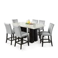 Camila 7-Piece Counter Height Dining Set with Marble Top, Indoor Silver Finish, Wood Rectangle ...