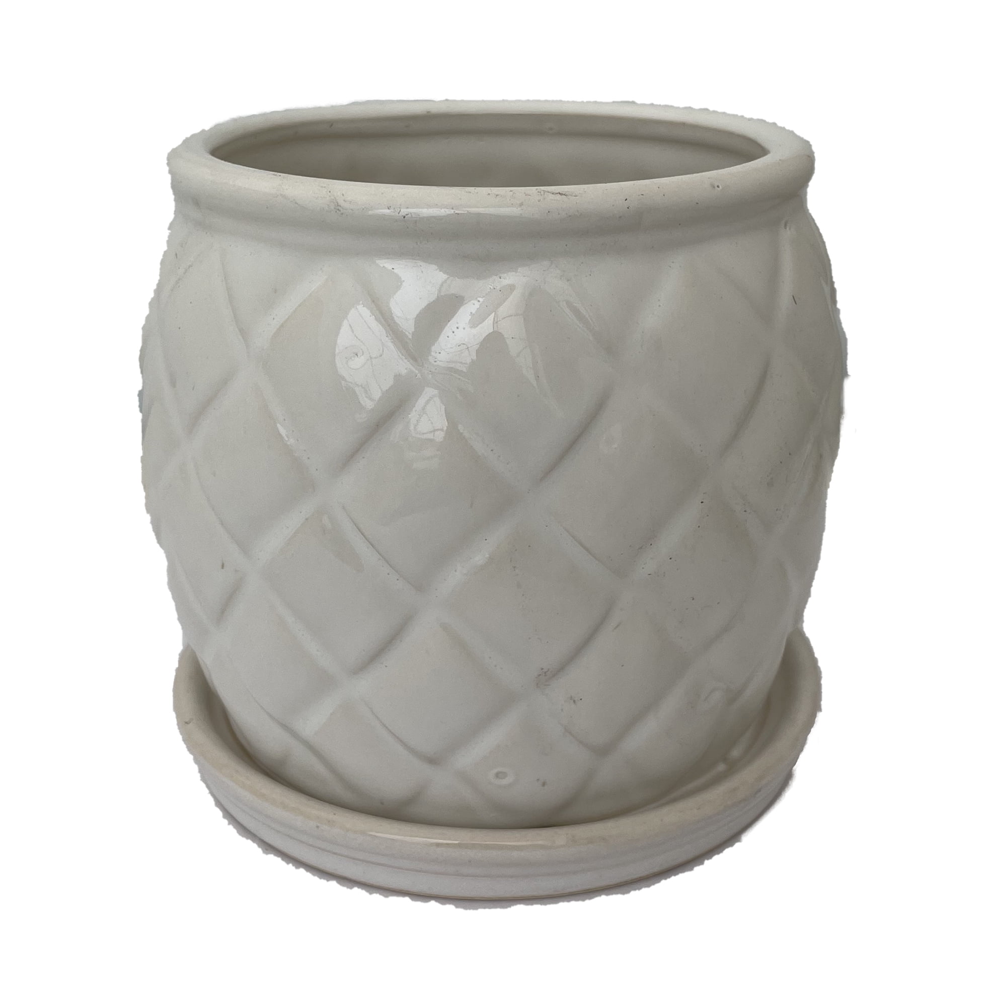 Camilia Ceramic Pot with Attached Saucer - 6" x 5" - Alabaster ...