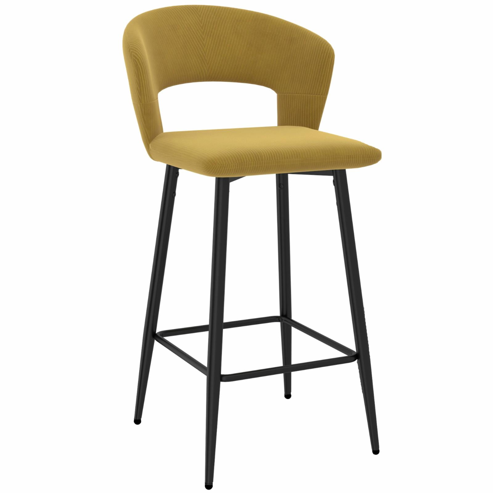Camille 26" Velvet Upholstered/Metal Counter Stools in Mustard Yellow ...