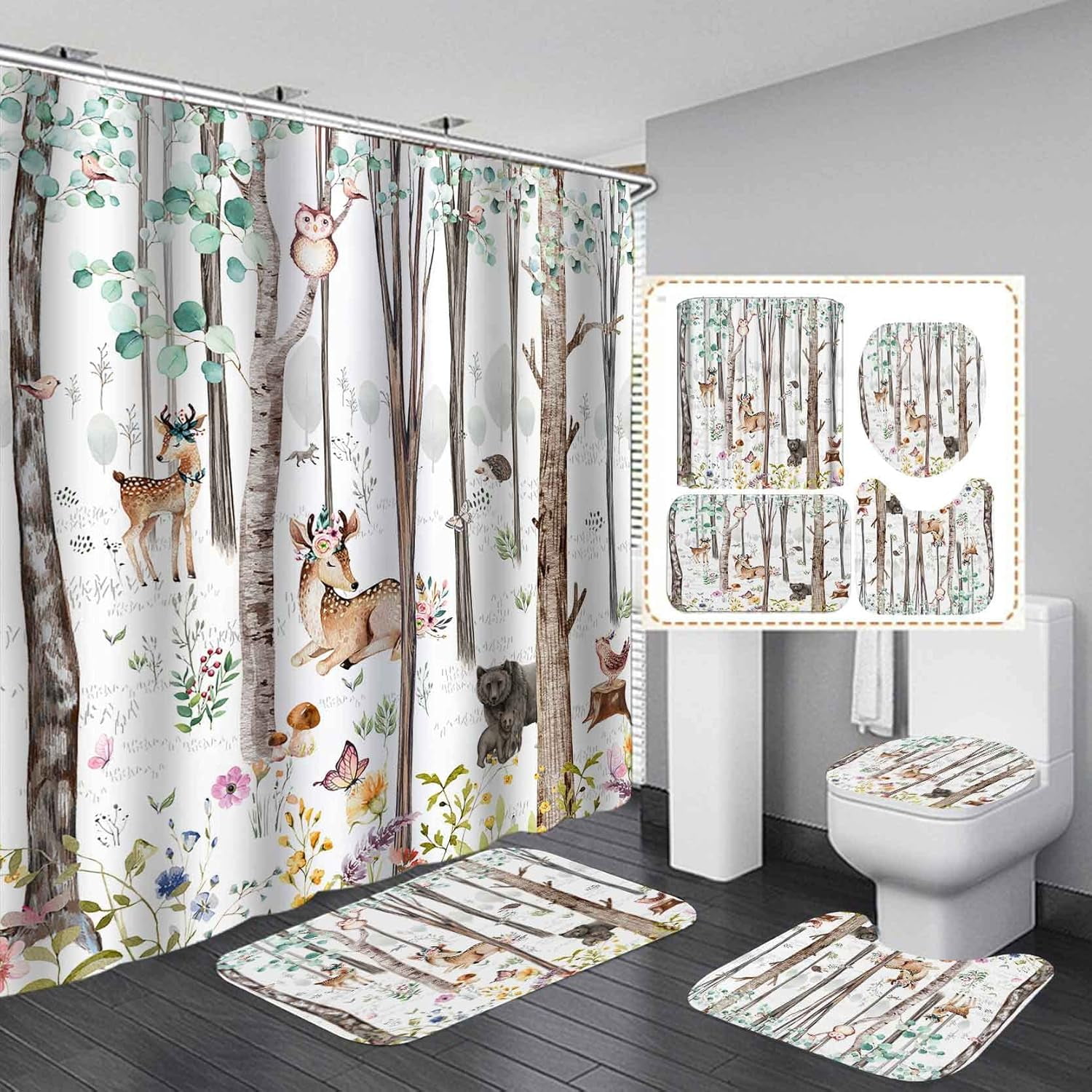 Camille&Andrew 4PCS Black Bear Shower Curtain Set, Deer Elk Moose ...
