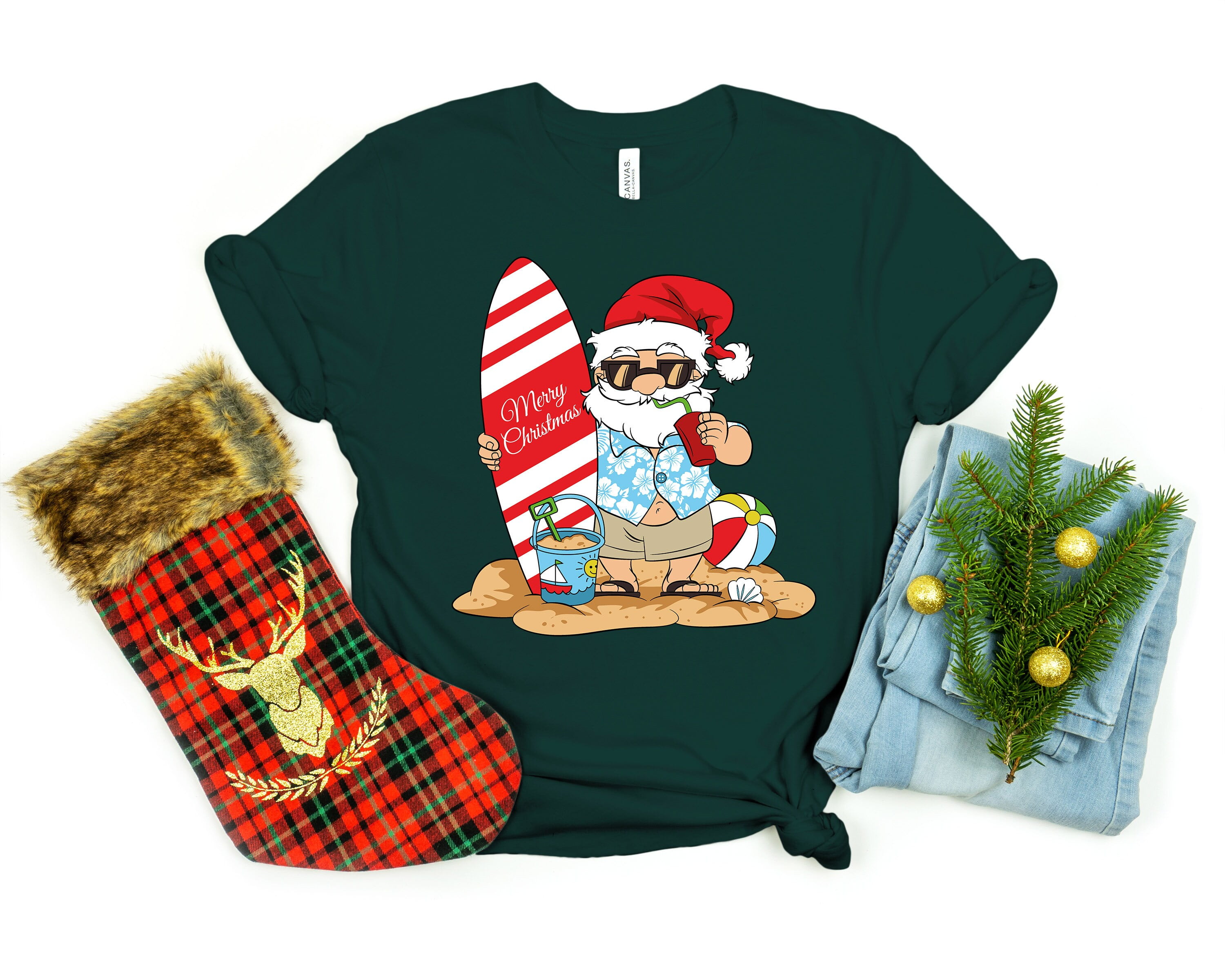 Camisa de Navidad en julio camisa de surf de Santa camisa linda de ...