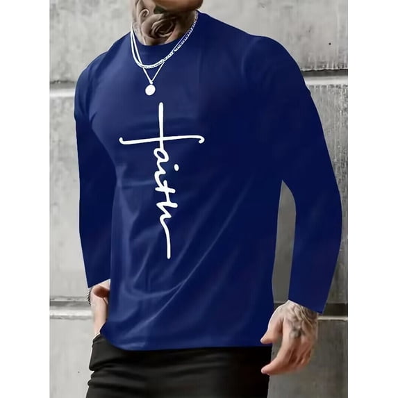 Camiseta Azul Real Faith Cross Casual Manga Larga Ropa Deportiva Color ...