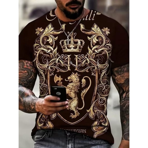 Camiseta Barroca Negro Moda Dorada Hoja Dorada Corona León Fiesta ...