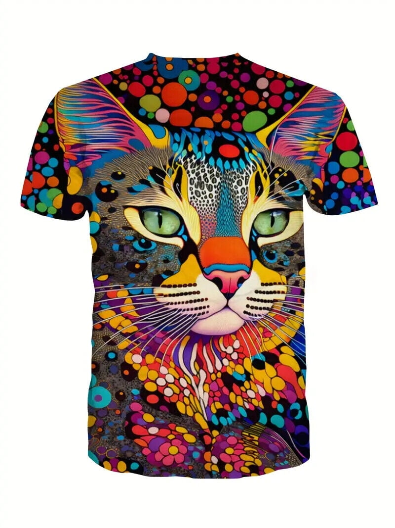 Camiseta Colorido Arte Gato 3D Impresión Gráfica Moda Manga Corta ...