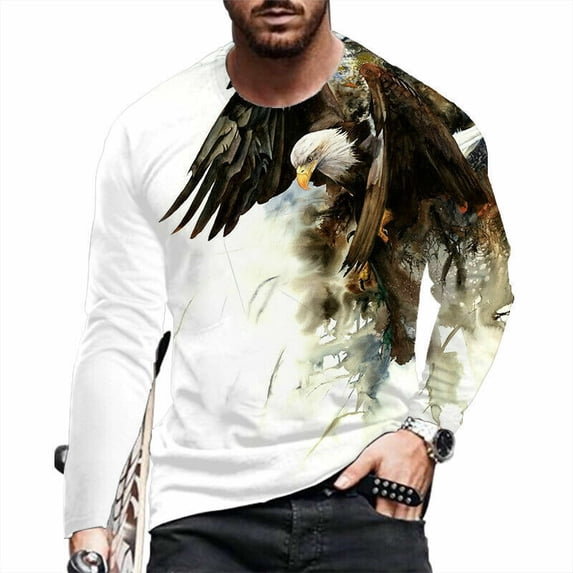 Camiseta Hombre Blanco Águila En Vuelo Estampado Manga Larga Casual ...