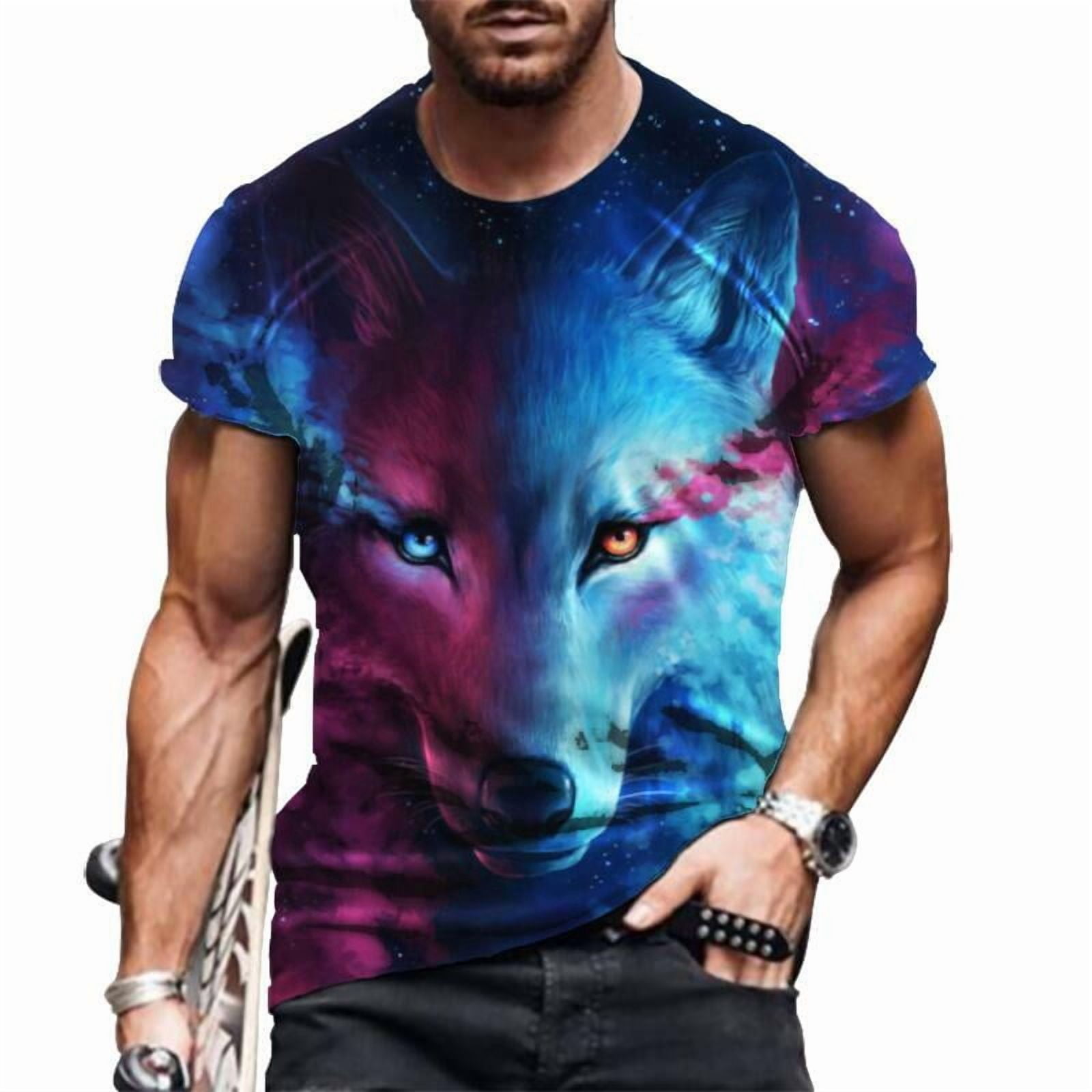 Camiseta Hombre Lobo Azul Gráfico Moda Manga Corta Aptitud Física Suave ...