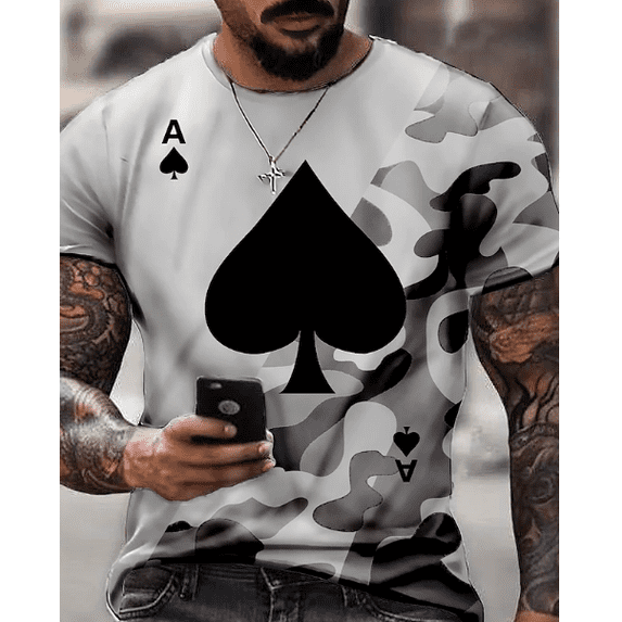 Camiseta Hombre Moda Gris Ace of Spades Poker Estampado Manga Corta Camiseta Tee - Walmart.com