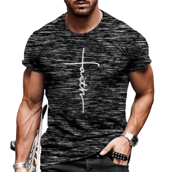 Camiseta Hombres Manga Corta Moda Antiguo Negro Blanco Cruz Estampado ...