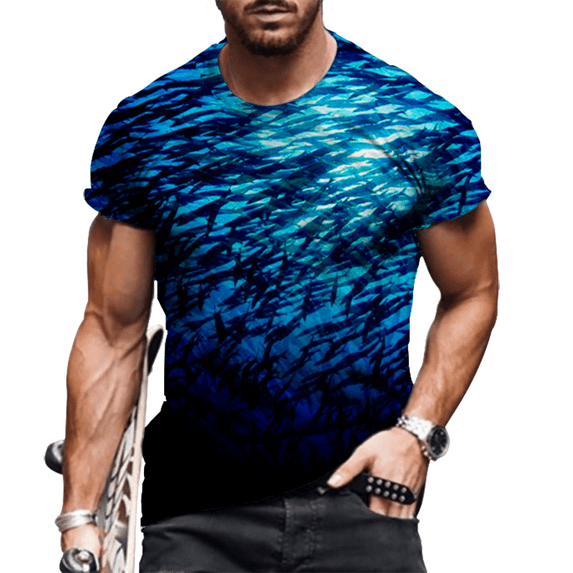 Camiseta Hombres Moda Gráfica Manga Corta Ropa Activa Oceano Mar Pez ...