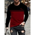 Camiseta Hombres Moda Rojo Negro Color Bloque Manga Larga Ropa Calle ...