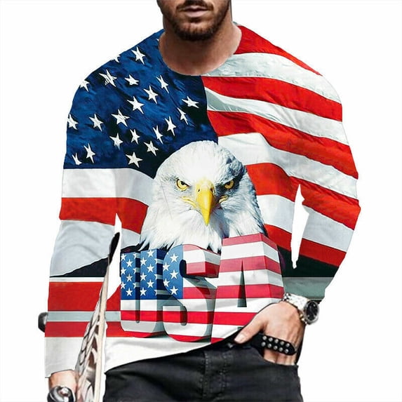 Camiseta Manga Larga Estampado Águila USA Bandera Hombre Informal Deporte - Walmart.com