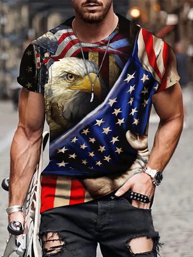 Camiseta Novedad Moda Bandera Azul Águila Patrón Casual Manga Corta ...